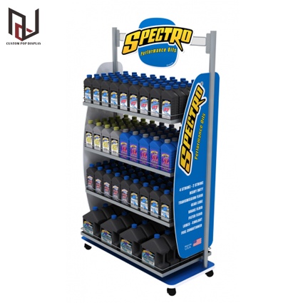 Metal display stands for motor oil