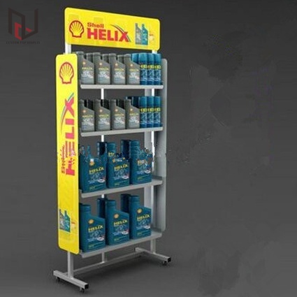 Metal display stands for motor oil